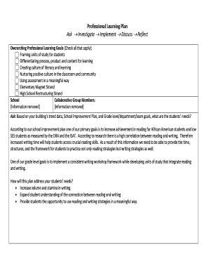 Fillable Online Professional Learning Plan Ask Investigate Implement ...