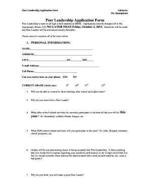Fillable Online Peer Leadership Application Form Fax Email Print ...