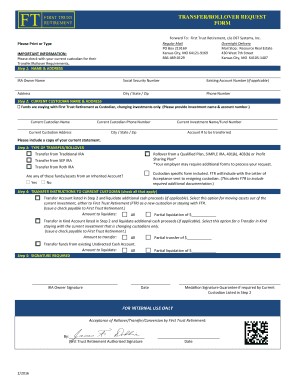 Fillable Online TRANSFERROLLOVER REQUEST FORM - First Trust Retirement ...