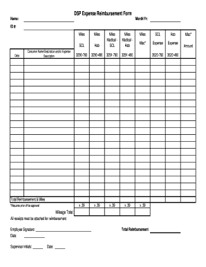 Fillable Online arceci DSP Expense Reimbursement Form Name MonthYr ID ...