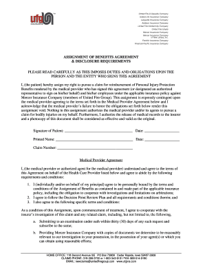 Fillable Online ASSIGNMENT OF BENEFITS AGREEMENT DISCLOSURE ...