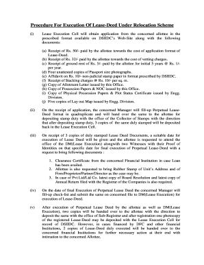 Fillable Online Procedure For Execution Of Lease-Deed Under Relocation ...