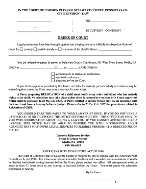 Fillable Online co delaware pa IN CUSTODY CONTEMPT Fax Email Print ...