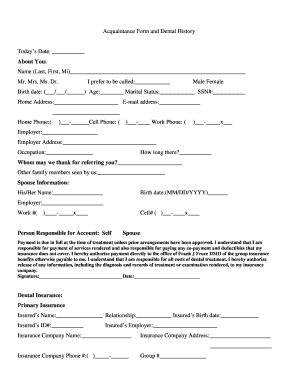 Fillable Online Acquaintance Form and Dental History - ProSites Inc Fax ...