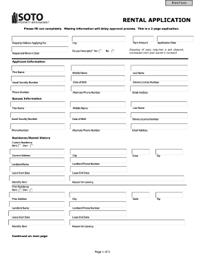 Fillable Online RENTAL APPLICATION - SOTO Property Management Fax Email ...