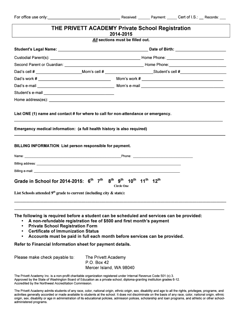 Fillable Online privettacademy THE PRIVETT ACADEMY Private School ...