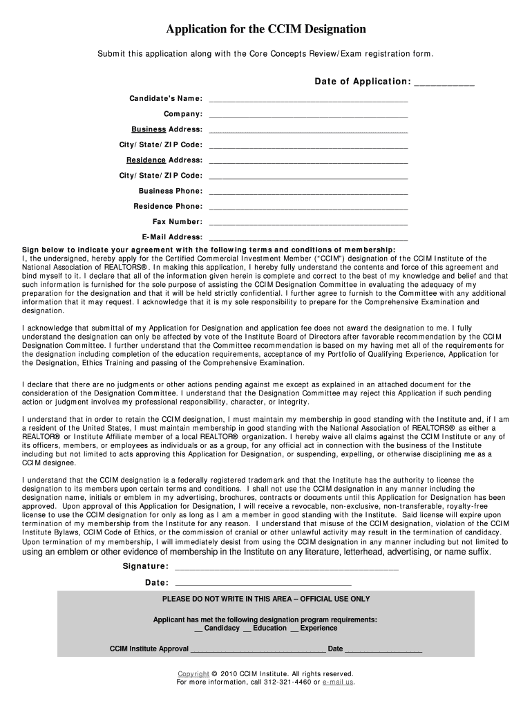 Fillable Online Application for the CCIM Designation Fax Email Print ...