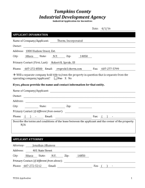 Fillable Online tompkinsida Industrial Application for Incentives ...
