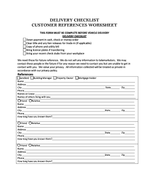 Fillable Online carcreditcenter DELIVERY CHECKLIST Fax Email Print ...