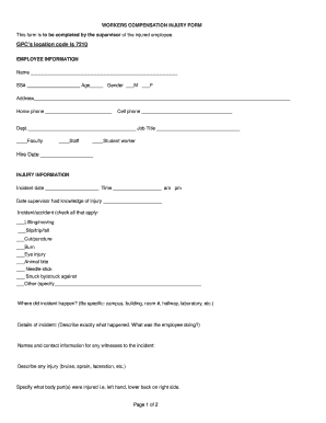 Fillable Online gpc WORKERS COMPENSATION INJURY FORM - gpcedu Fax Email ...