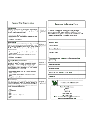 Fillable Online ferneanimalsanctuary Sponsorship Opportunities ...