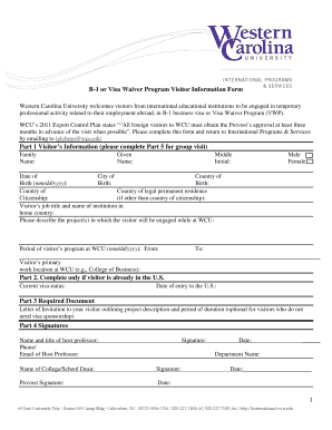 Fillable Online wcu B-1 or Visa Waiver Program Visitor Information Form ...