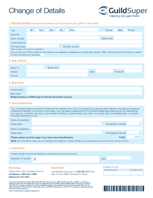 Fillable Online Change of Details - GuildSuper Fax Email Print - pdfFiller