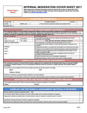 Fillable Online INTERNAL MODERATION COVER SHEET 2017 Fax Email Print ...