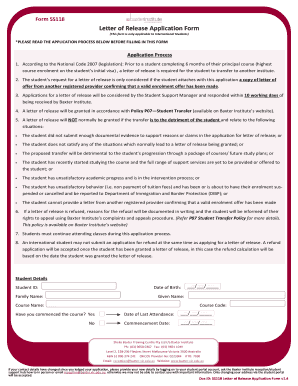 Fillable Online baxter vic edu SS118Letter of Release Application Form ...