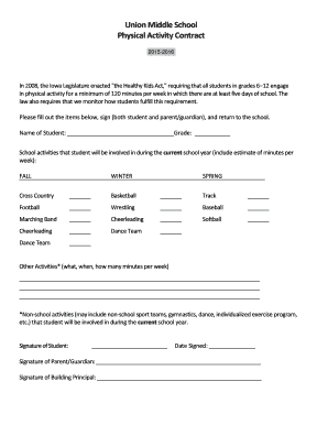 Fillable Online union k12 ia Physical Activity Contract working copy ...