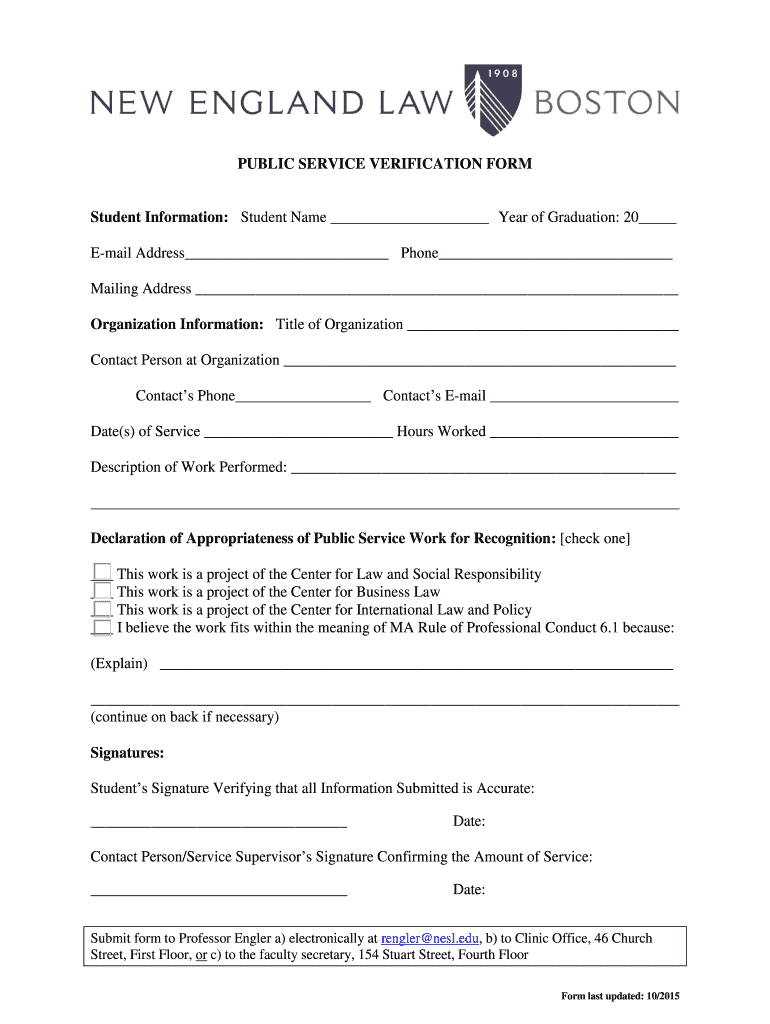 Fillable Online nesl PUBLIC SERVICE VERIFICATION FORM Organization ...