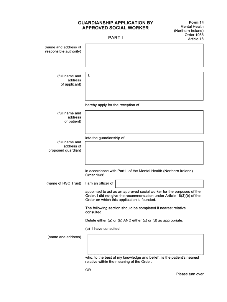 Fillable Online GUARDIANSHIP APPLICATION BY Form 14 APPROVED SOCIAL ...