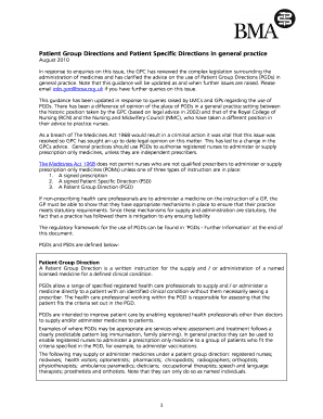 Fillable Online Patient Group Directions and Patient Specific ...