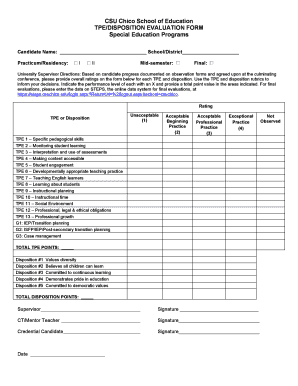 Fillable Online csuchico TPE-Disp Eval Form Fall 12SPED Fax Email Print ...