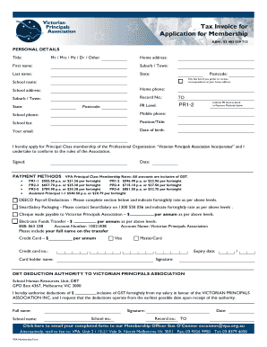 Fillable Online vpa org Application for Membership / Tax Invoice Fax ...