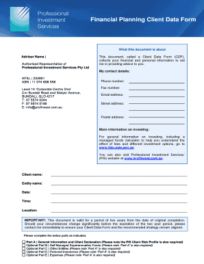 Fillable Online Financial Planning Client Data Form Fax Email Print ...
