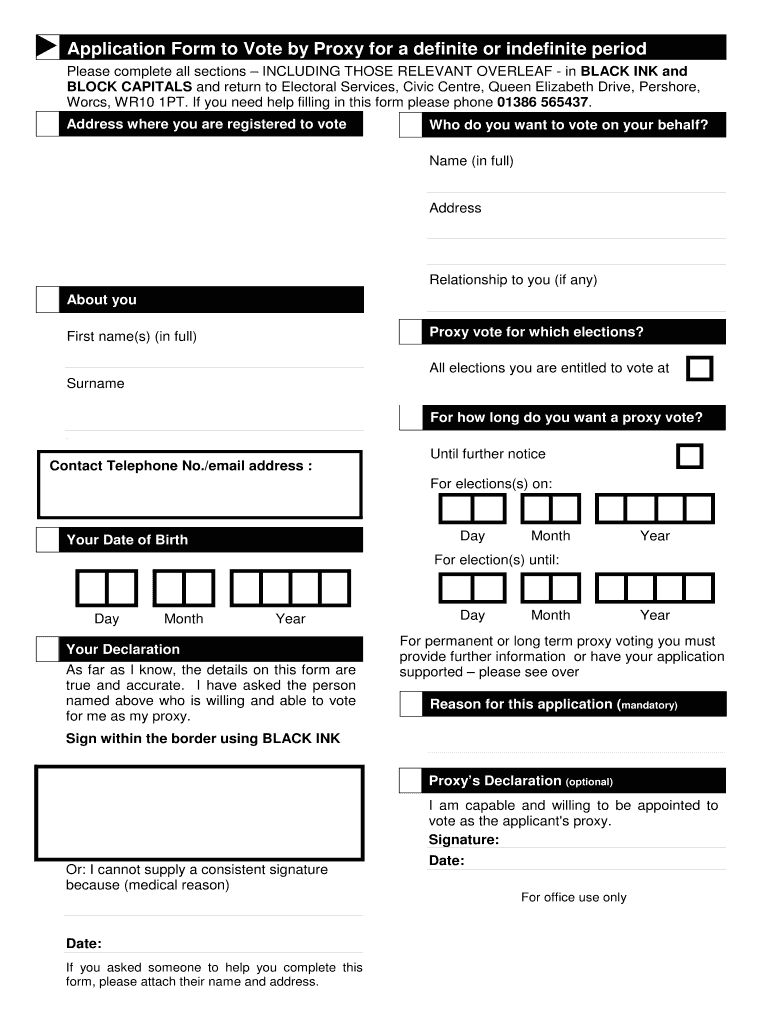 Fillable Online Application Form to Vote by Proxy for a definite or ...