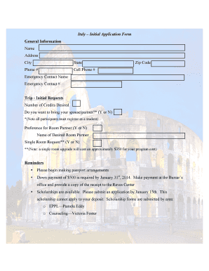Fillable Online education wm Italy Initial Application Form Fax Email ...