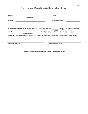 Fillable Online Sick Leave Donation Authorization Form Fax Email Print ...
