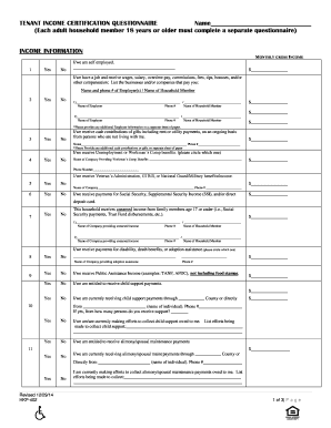 Fillable Online TENANT INCOME CERTIFICATION - Hammond Apartments Fax ...