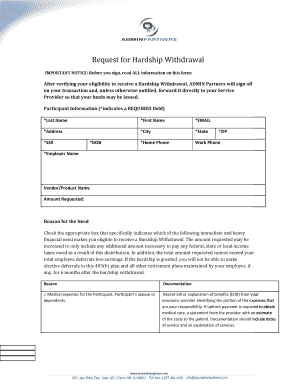 Fillable Online Request for Hardship Withdrawal - youradminpartnerscom ...