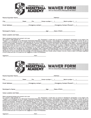 Fillable Online Download Waiver Form - The Timberwolves Basketball ...