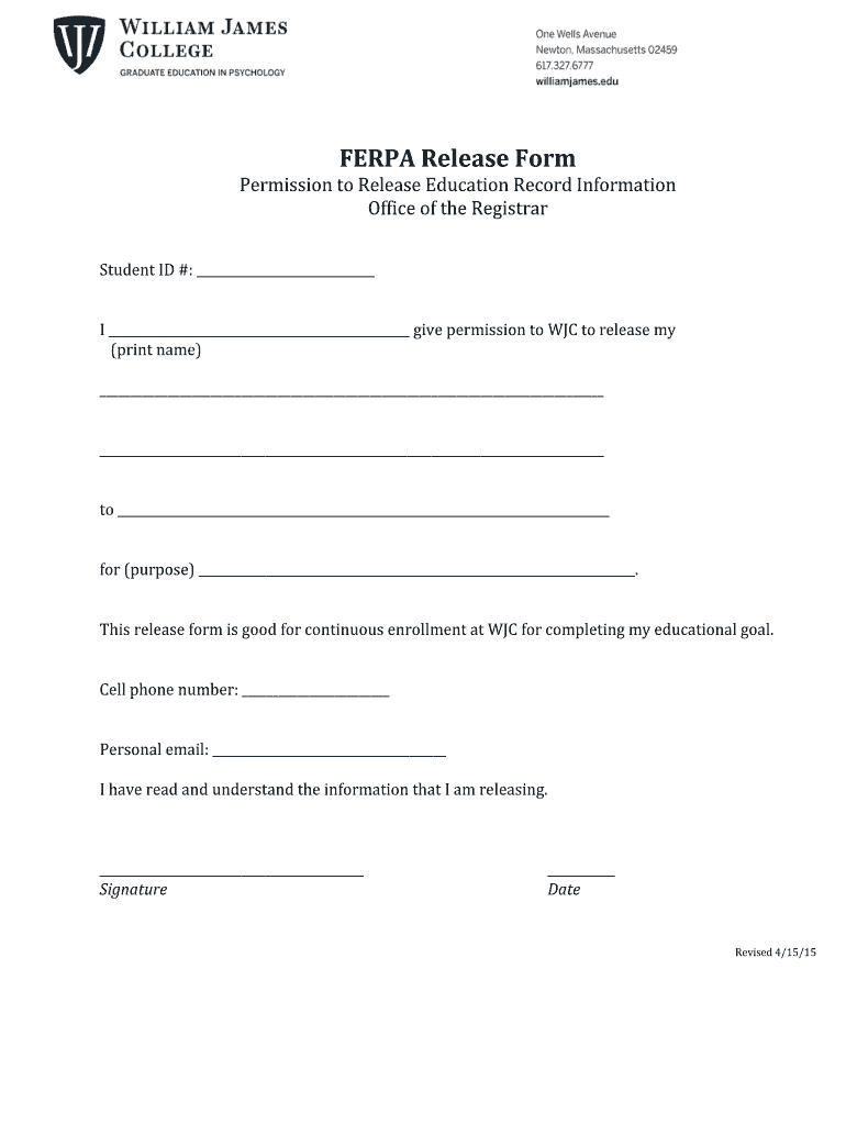 Fillable Online download williamjames FERPA Release Form ...