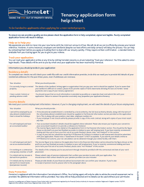 Fillable Online Tenancy application form help sheet - Carters Fax Email ...