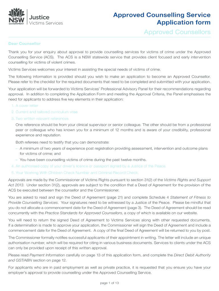 Fillable Online victimsservices justice nsw gov Dear Counsellor - Department of Justice NSW Fax ...