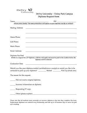 Fillable Online Diploma Request Form - DeVry University Fax Email Print - pdfFiller