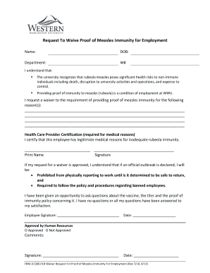 Fillable Online wwu Request For Waiver For Proof Of Measles Immunity ...