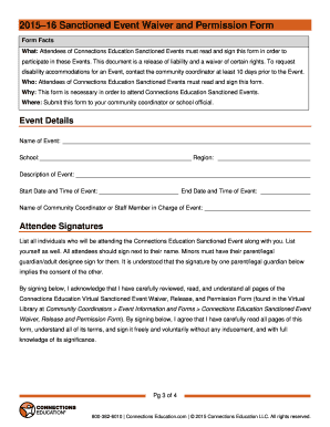 Fillable Online 201516 Sanctioned Event Waiver and Permission Form Fax ...