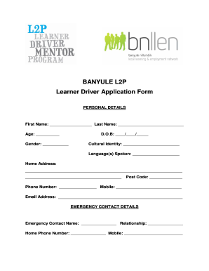 Fillable Online bnllen org Learner Driver Application Form - bnllen org ...