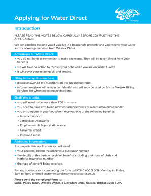 Fillable Online Applying for Water Direct Fax Email Print - pdfFiller