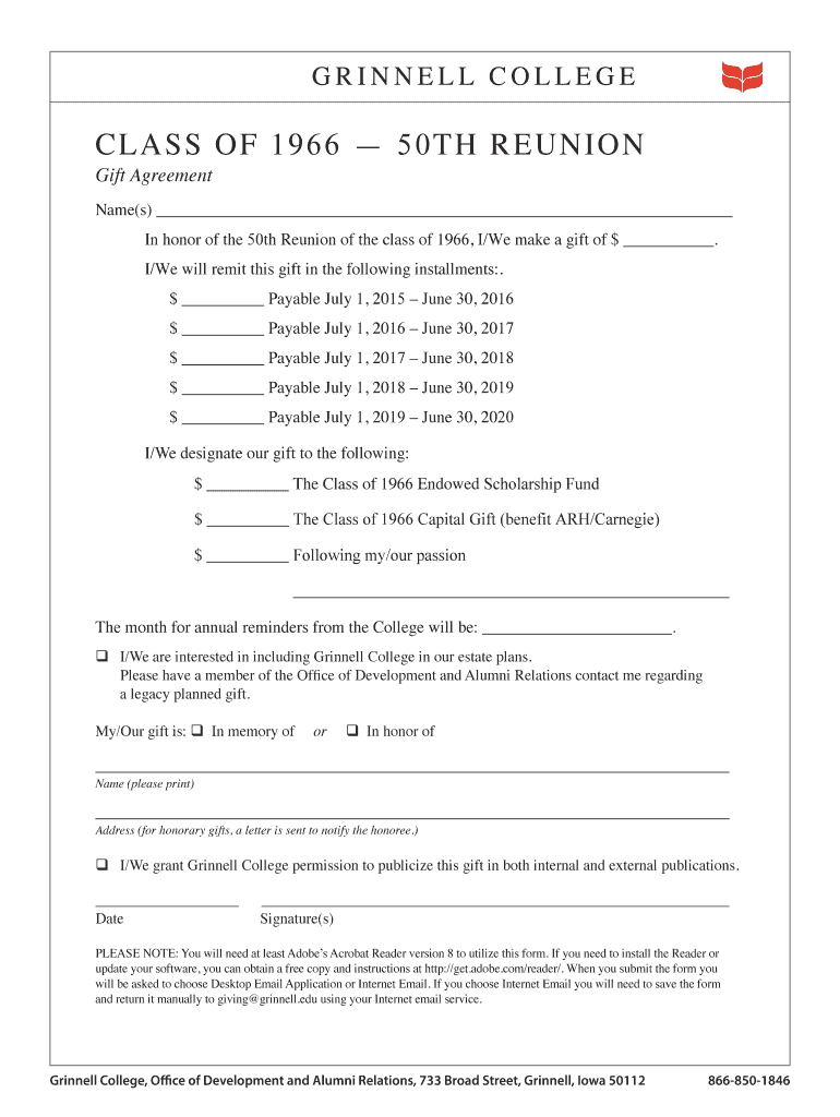 Fillable Online forum grinnell CLASS OF 196 50TH REUNION - Grinnell ...