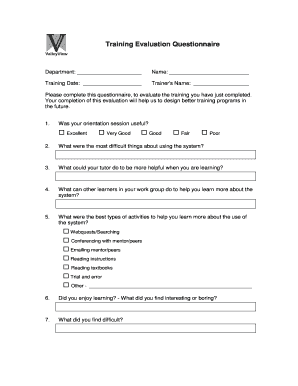 Fillable Online Training Evaluation Questionnaire Fax Email Print ...