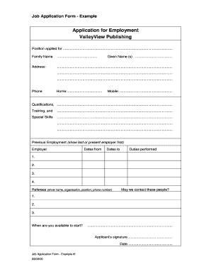 Fillable Online Job Application Form - Example Fax Email Print - pdfFiller