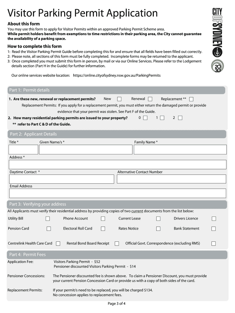 Fillable Online cityofsydney nsw gov Visitor Parking Permit Guide and ...