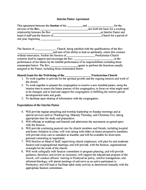Fillable Online ncpresbytery Interim Pastor Agreement Session for the ...