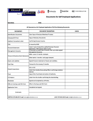 Fillable Online Documents for Self Employed Applications Fax Email ...