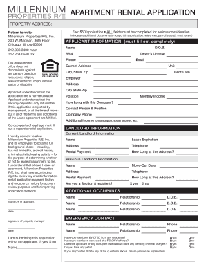 Fillable Online APARTMENT RENTAL APPLICATION - Millennium Properties RE ...