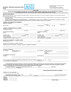 Fillable Online Accident Sickness Claim - Insurance from AIG in Fax ...