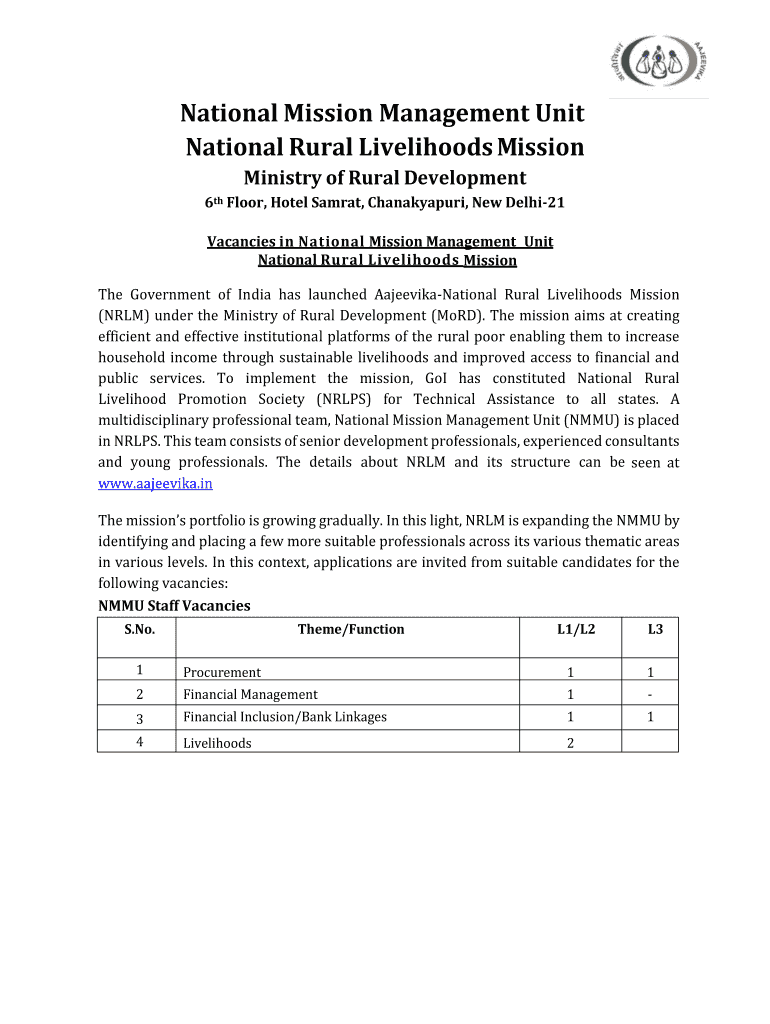 Fillable Online National Mission Management Unit National Rural Fax ...
