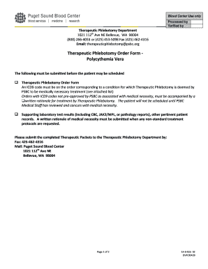 Fillable Online Therapeutic Phlebotomy Order Form - Polycythemia Vera ...